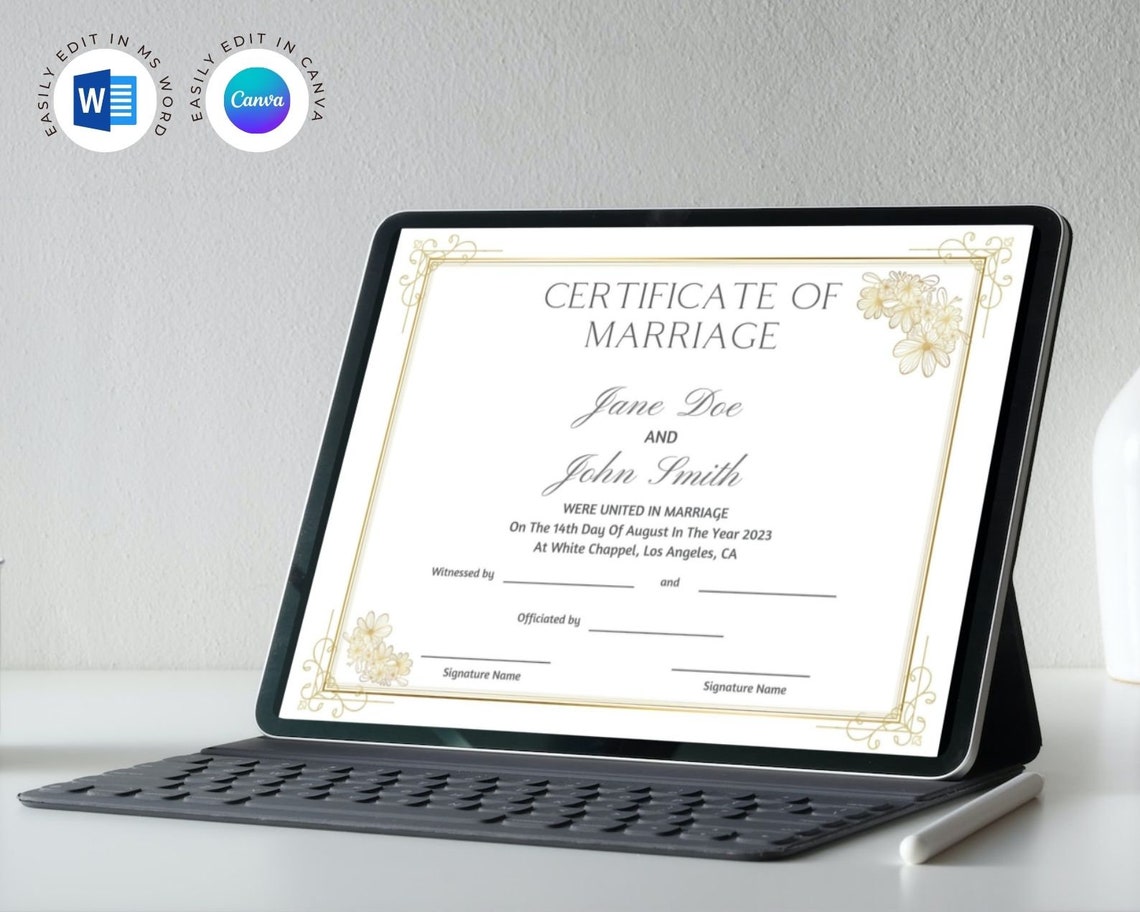 Editable Certificate of Marriage Template. Marriage License. Printable ...