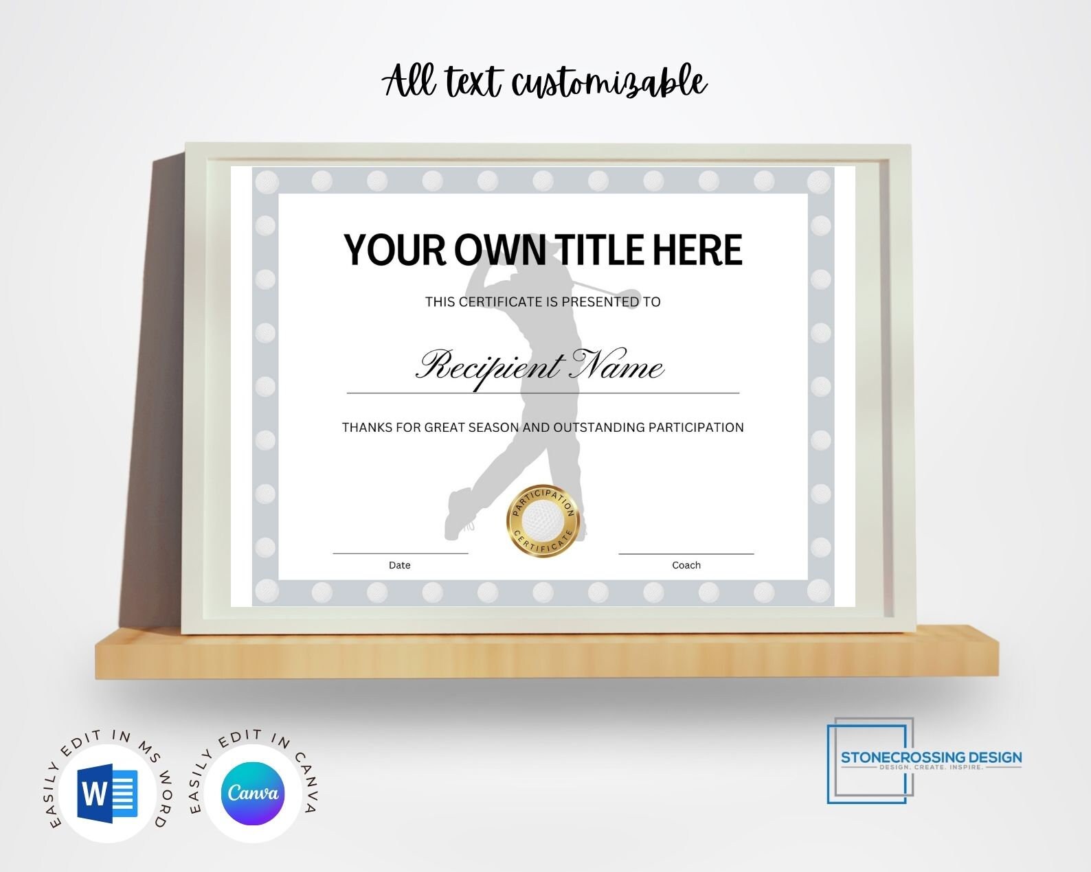 Editable Golf Sports Certificate. Recognizing Sporting Excellence ...