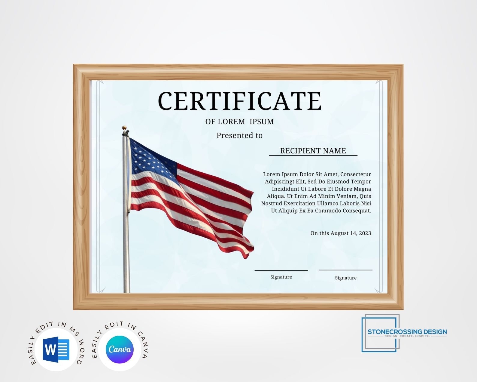 Editable American Flag Template. Award Template. Printable Certificate ...