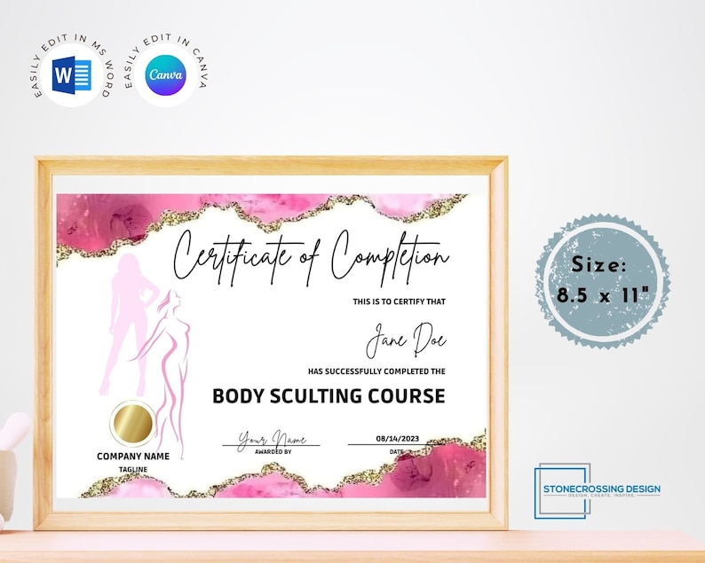 Editable Certificate of Completion Template. Award Template. Printable ...