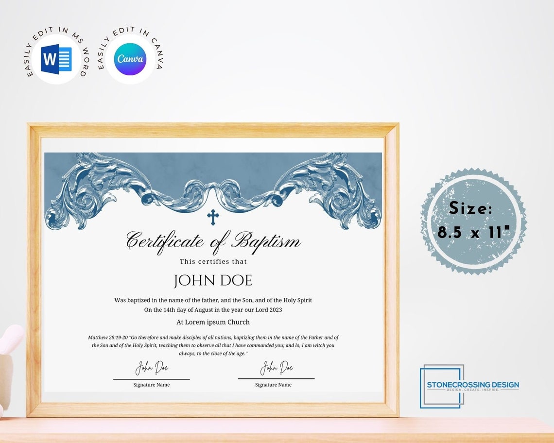 Editable Certificate of Baptism Template. Child Dedication. Printable ...