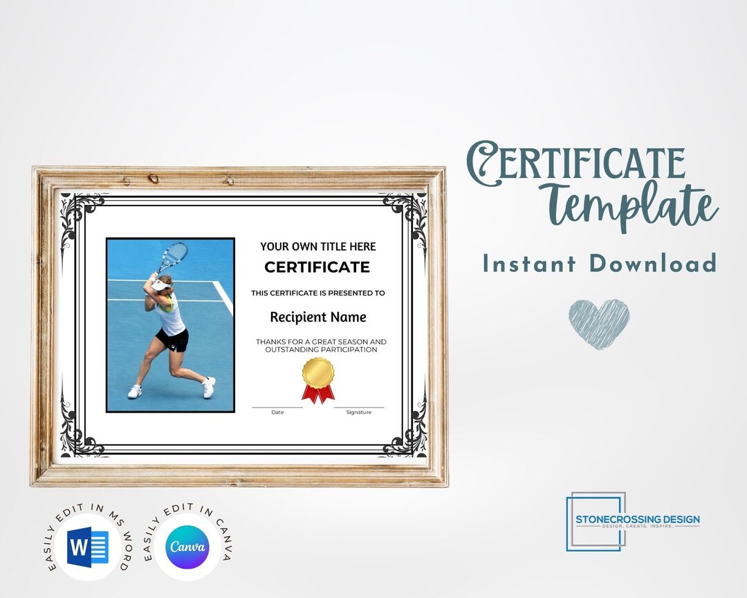 Editable Tennis Sports Certificate Template With Photo. Award. Trophy ...