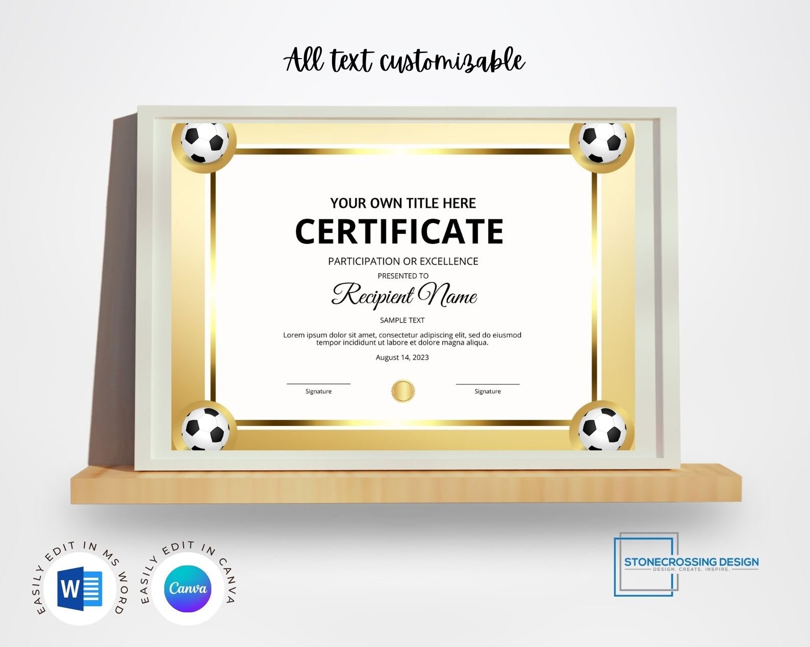 Editable Soccer Sports Certificate Template With Photo. Award. Trophy ...
