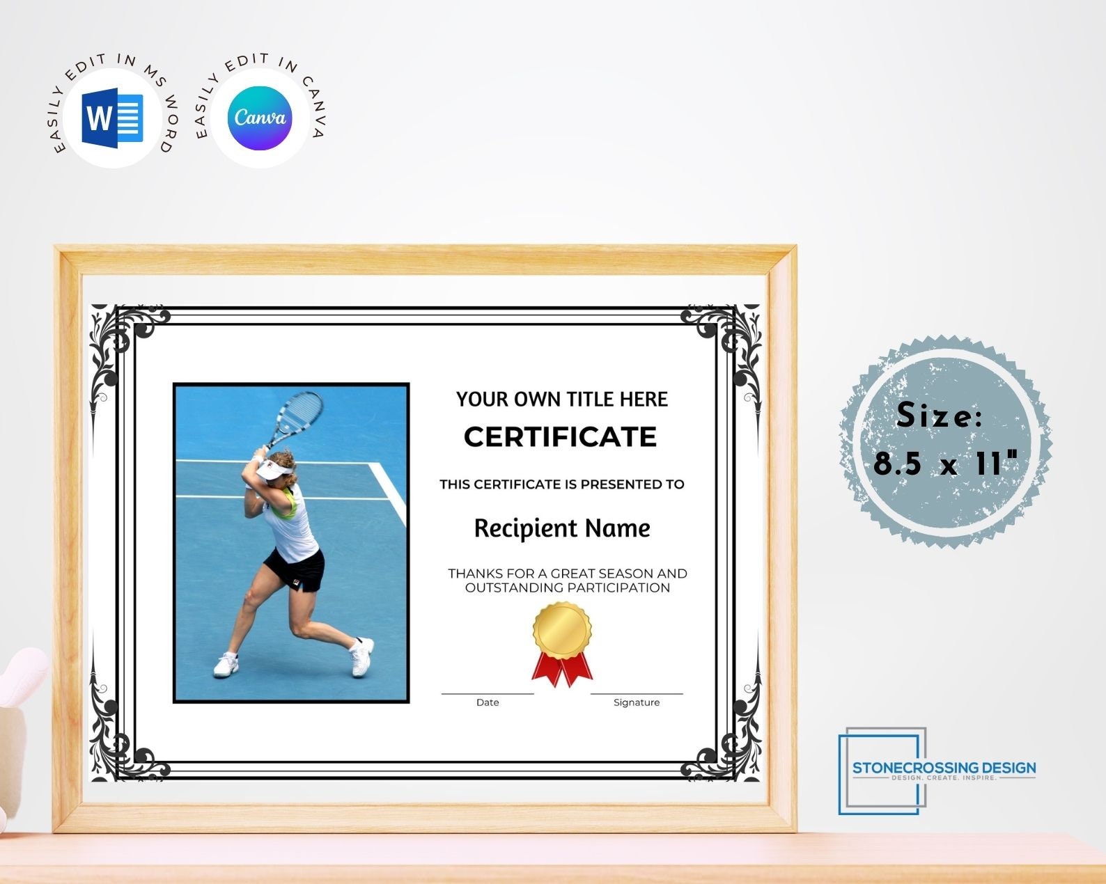 Editable Tennis Sports Certificate Template With Photo. Award. Trophy ...