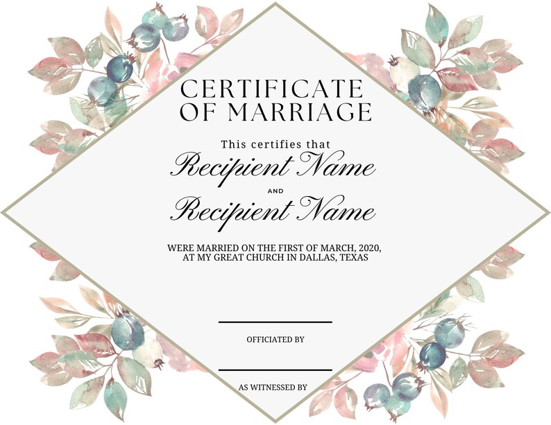 Editable Certificate of Marriage Template. Marriage License. - Etsy