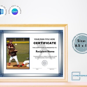 Editable Baseball Sports Certificate Template With Photo. Award. Trophy ...