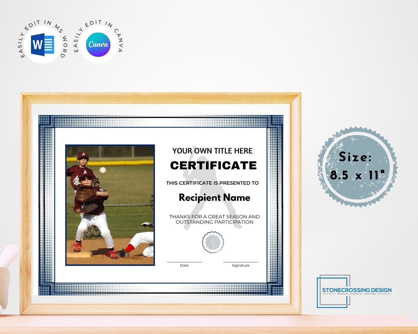 Editable Baseball Sports Certificate Template With Photo. - Etsy