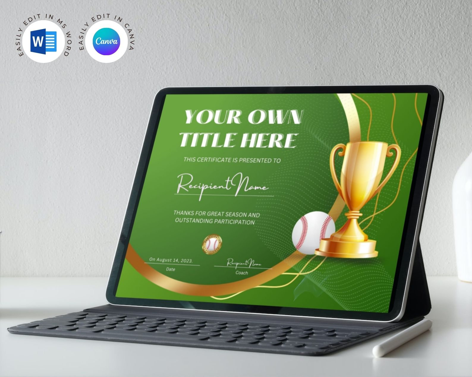 Editable Baseball Sports Certificate. Recognizing Sporting Excellence ...