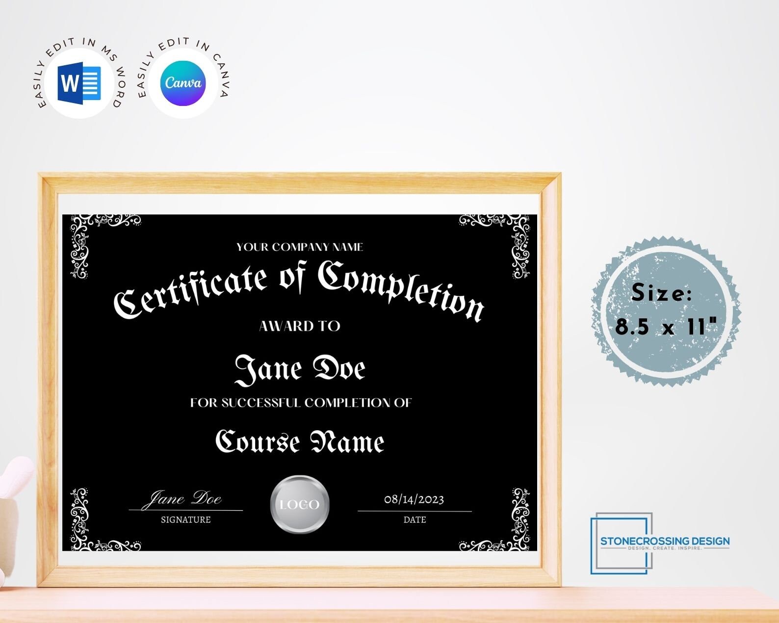 Editable Certificate of Completion Template. Award Template. Printable ...