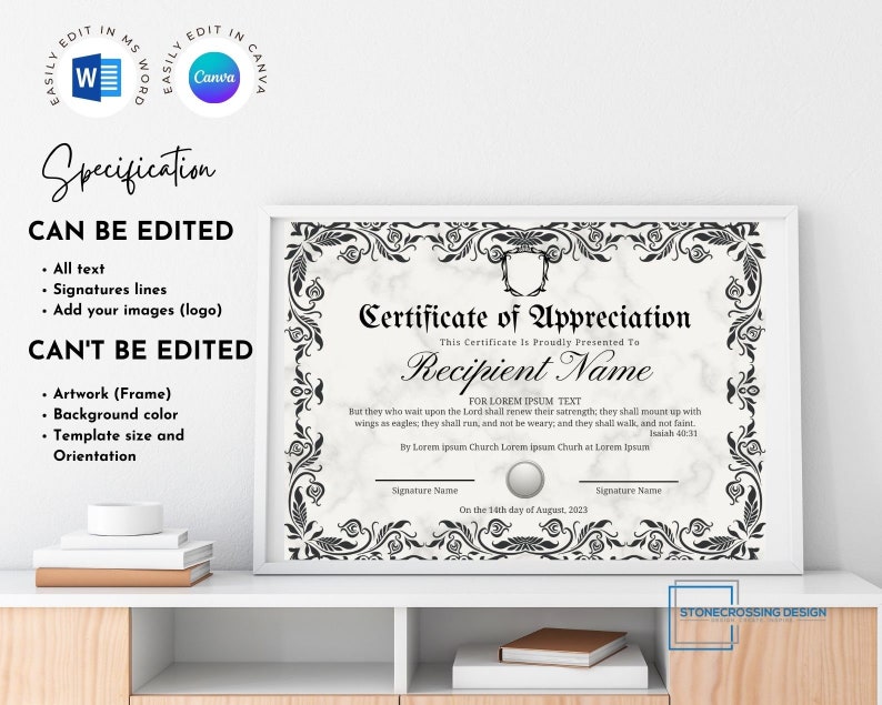 Editable Certificate of Appreciation Template. Award Template ...