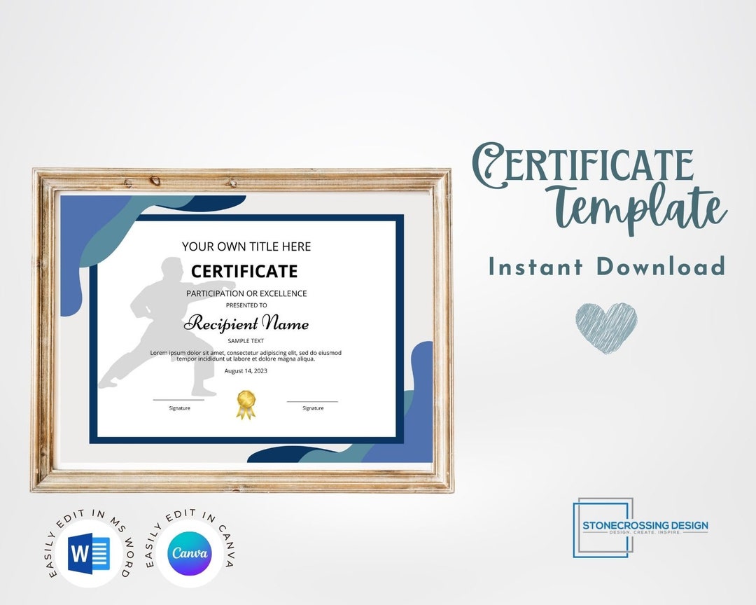 Editable Karate Martial Arts Certificate Template With Photo. Award ...