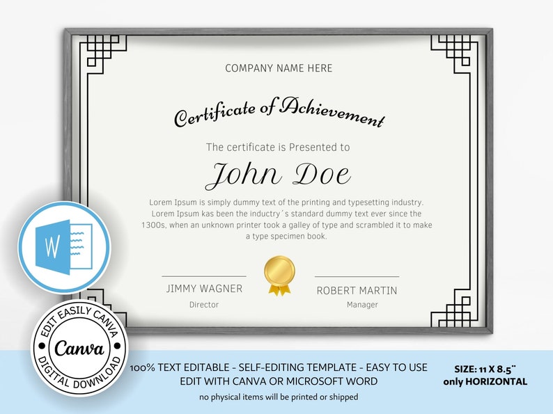 Editable Certificate of Achievement Template. Award Template. - Etsy
