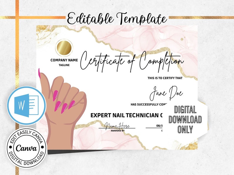 Editable Certificate of Completion Template. Award Template. - Etsy