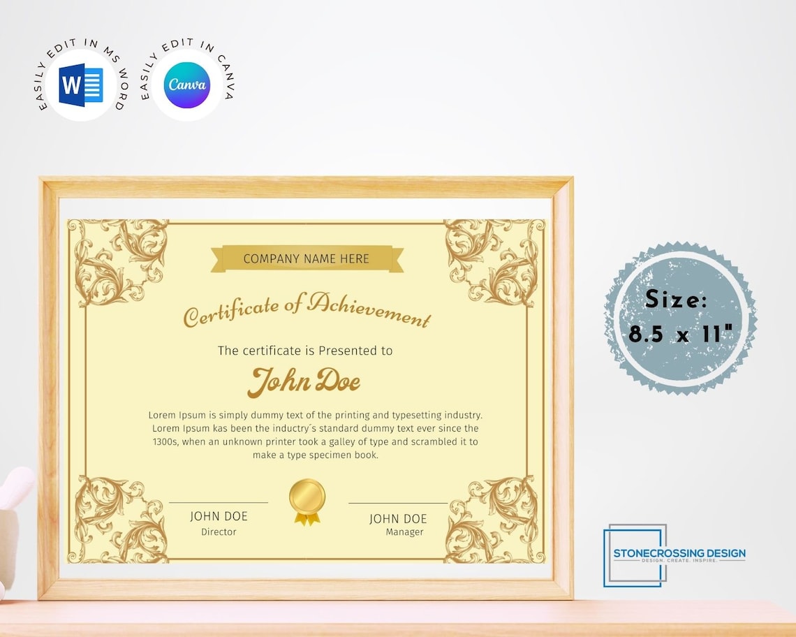 Editable Certificate of Achievement Template. Award Template. Printable ...