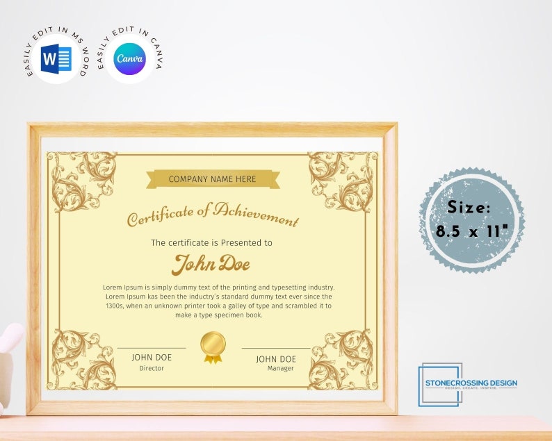 Editable Certificate of Achievement Template. Award Template. Printable ...
