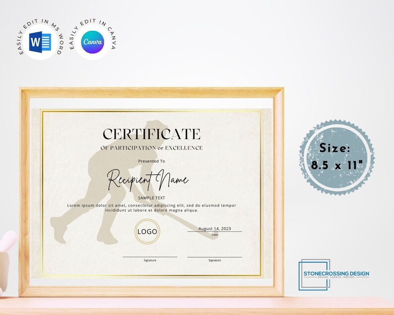Editable Certificate of Participation or Excellence. Football Award ...