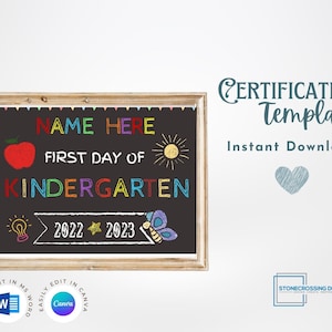 Editable Kindergarten Certificate. Printable Certificate. Editable With ...