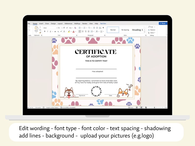 Editable Certificate of Adoption Template. Adoption - Etsy