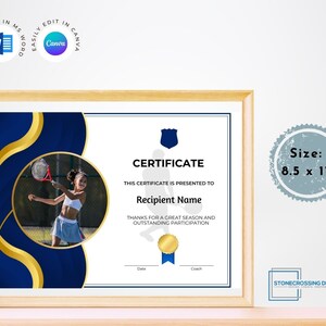 Editable Tennis Sports Certificate Template With Photo. Award. Trophy ...