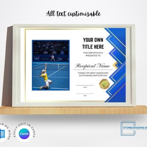 Editable Tennis Sports Certificate. Recognizing Sporting Excellence ...
