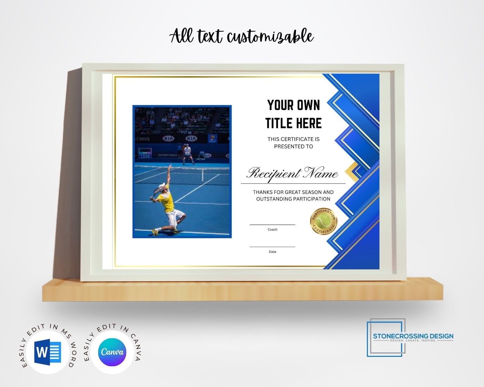 Editable Tennis Sports Certificate. Recognizing Sporting Excellence ...
