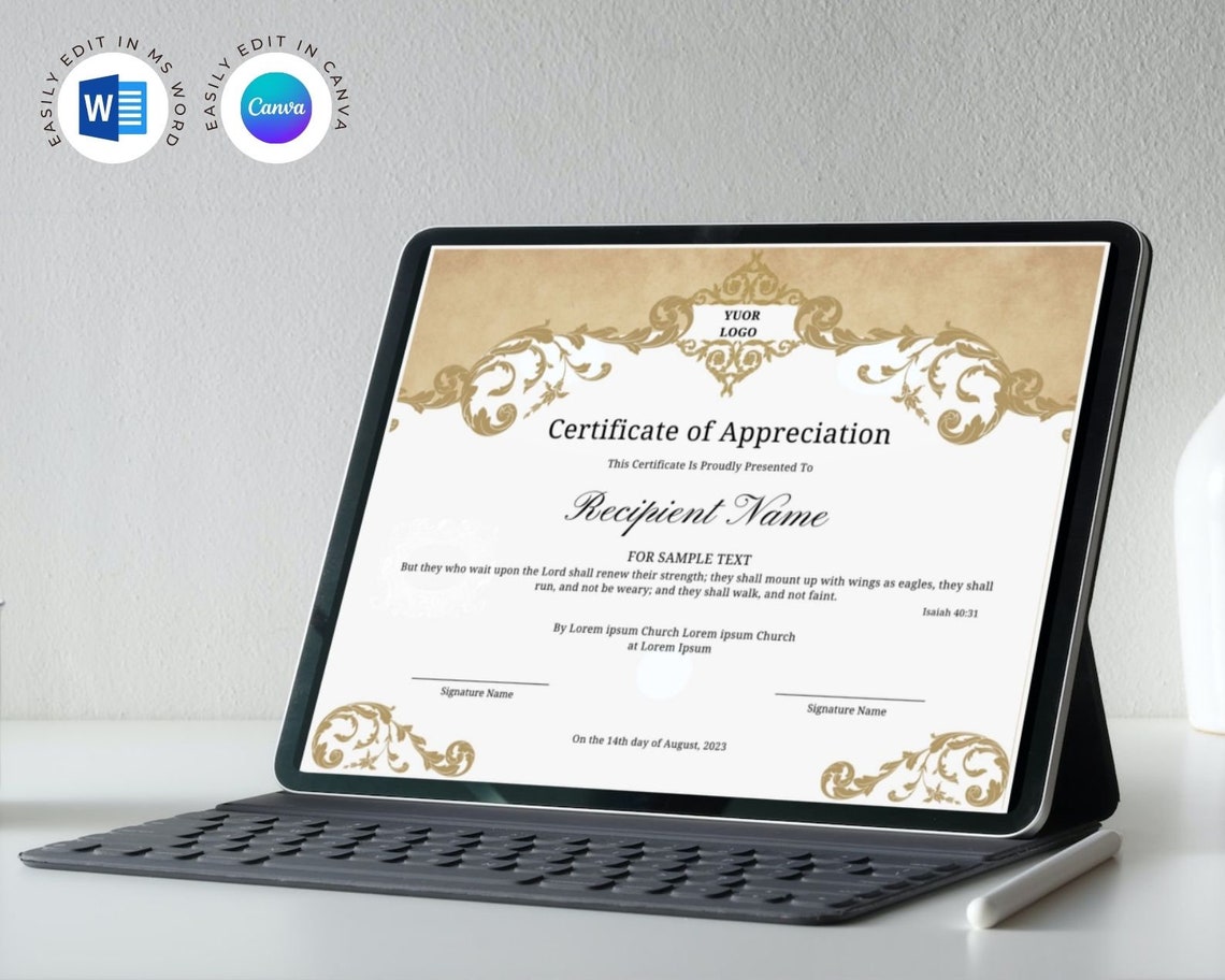 Editable Certificate of Appreciation. Award Template. Printable ...