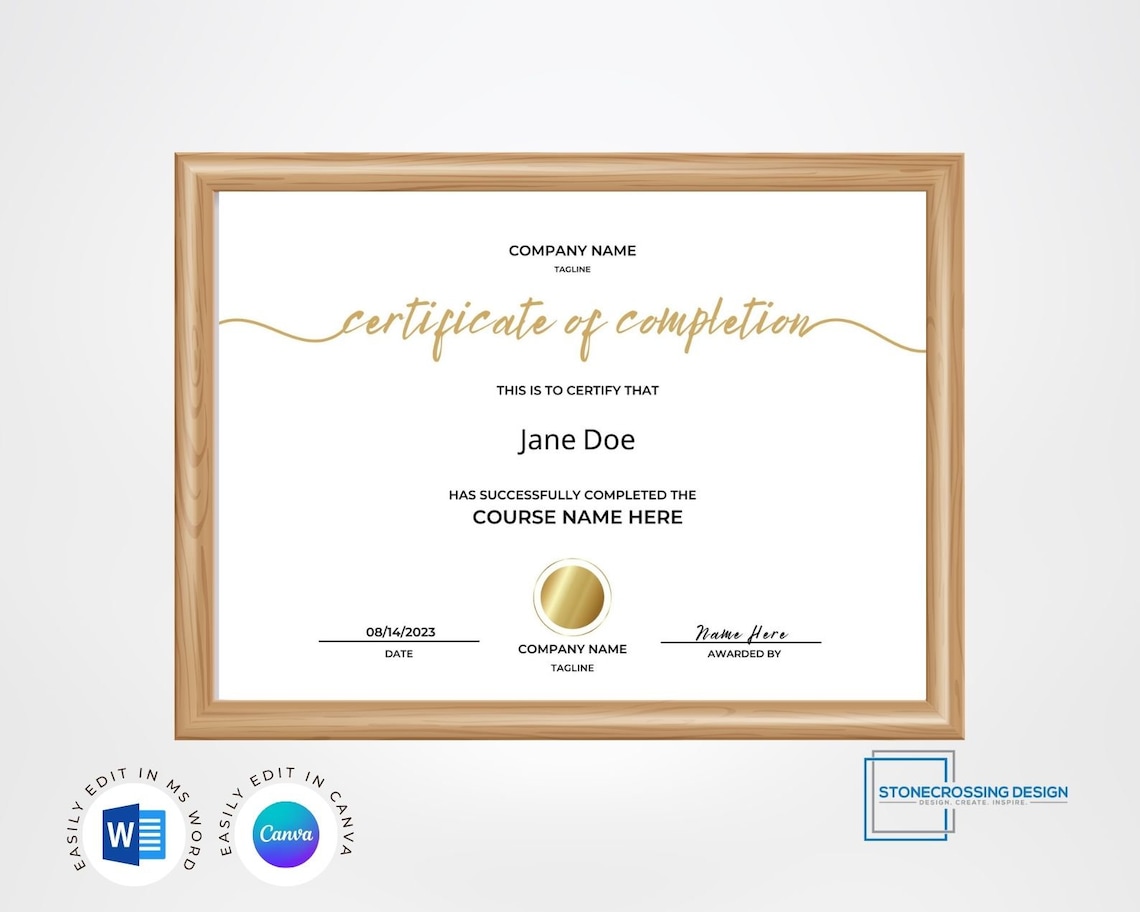 Editable Certificate of Completion Template. Award Template. - Etsy