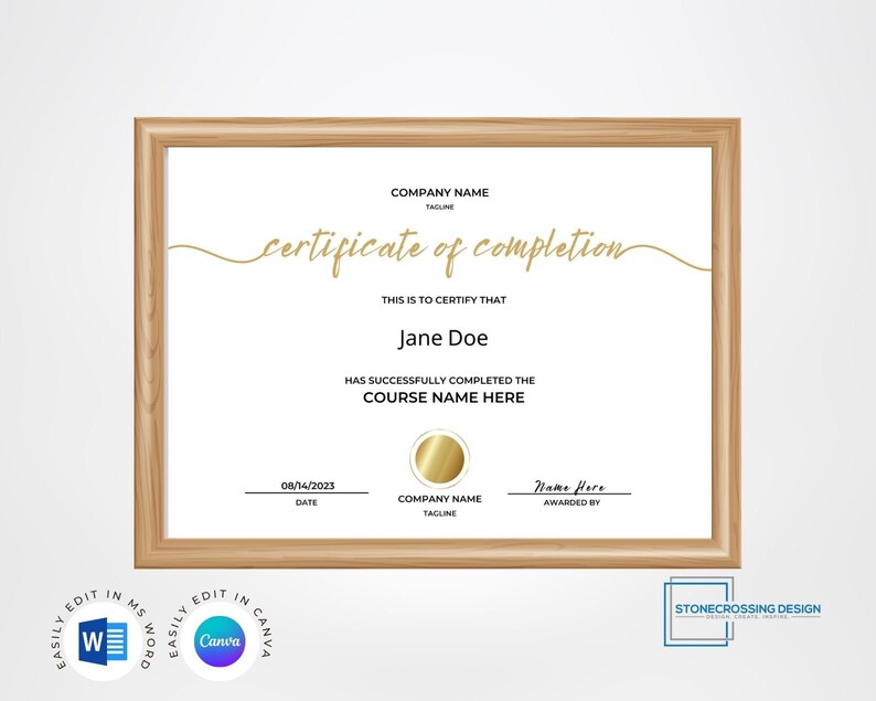 Editable Certificate of Completion Template. Award Template. - Etsy