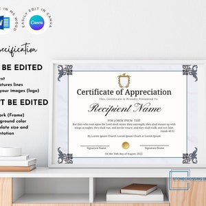 Editable Certificate of Appreciation Template. Award Template ...
