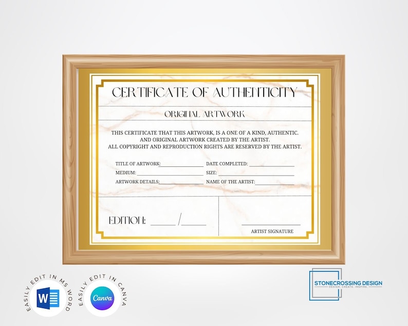 Editable Certificate of Authenticity Template. Authenticity Certificate ...