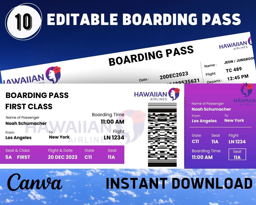 Editable Airline Boarding Pass Ticket Template. Surprise Trip - Etsy