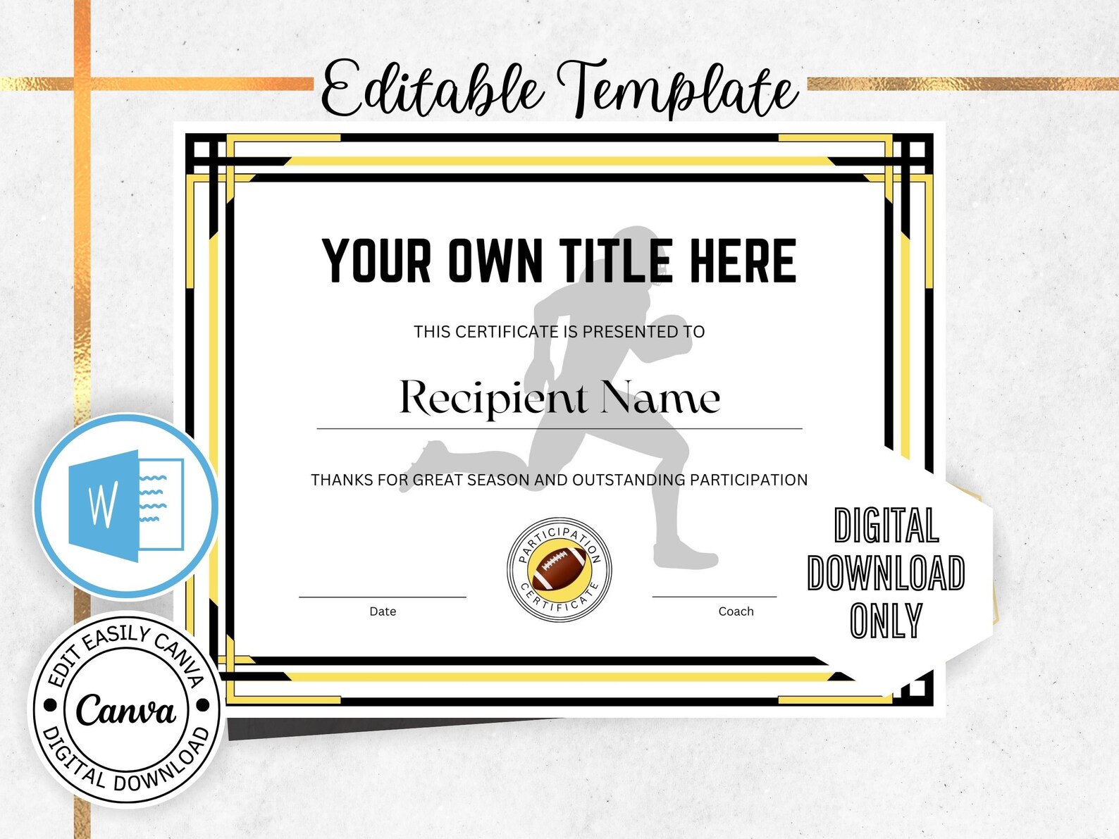 Editable Football Sports Certificate. Recognizing Sporting - Etsy