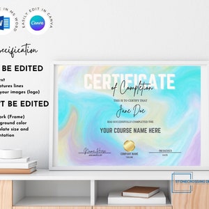 Editable Certificate of Completion Template. Award Template. Printable ...