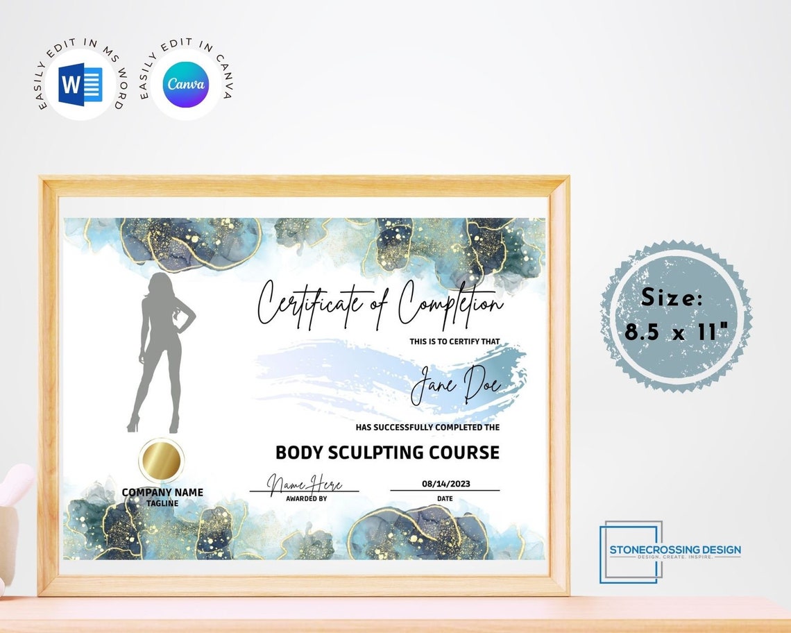 Editable Certificate of Completion Template. Award Template. Printable ...
