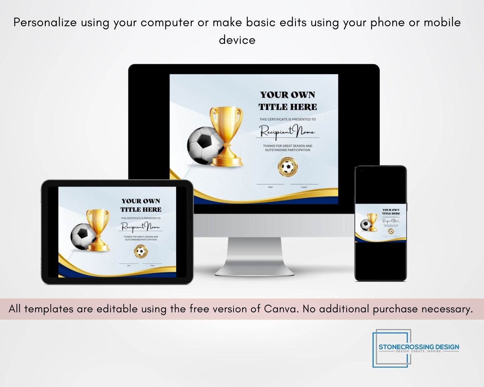 Editable Soccer Sports Certificate. Recognizing Sporting - Etsy