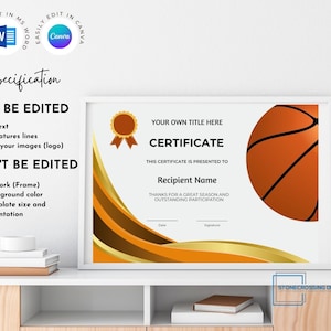 Editable Basketball Sports Certificate Template With Photo. Award ...