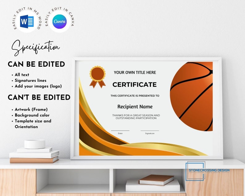 Editable Basketball Sports Certificate Template With Photo. Award ...