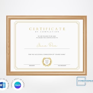 Editable Certificate of Completion Template. Award Template. Printable ...
