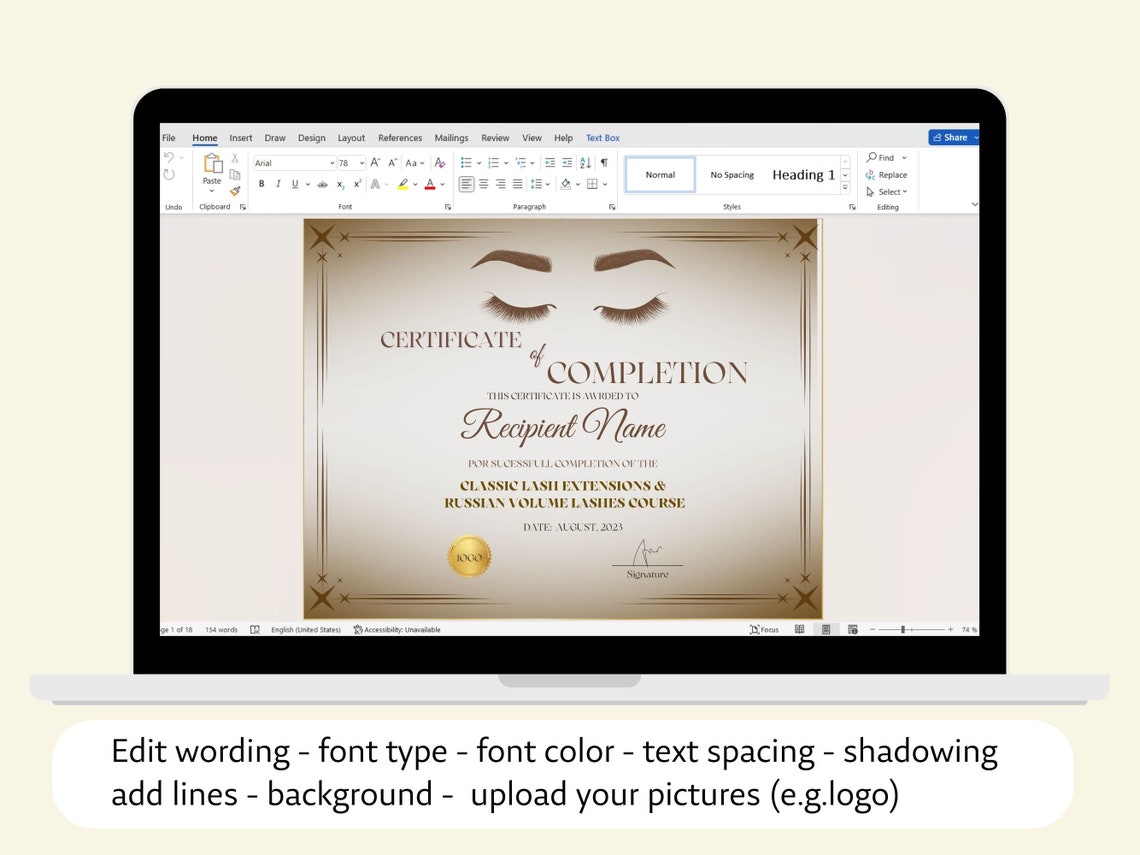 Editable Certificate of Completion Template. Award Template. - Etsy