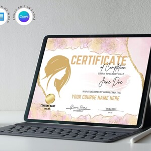 Editable Certificate of Completion Template. Award Template. Printable ...