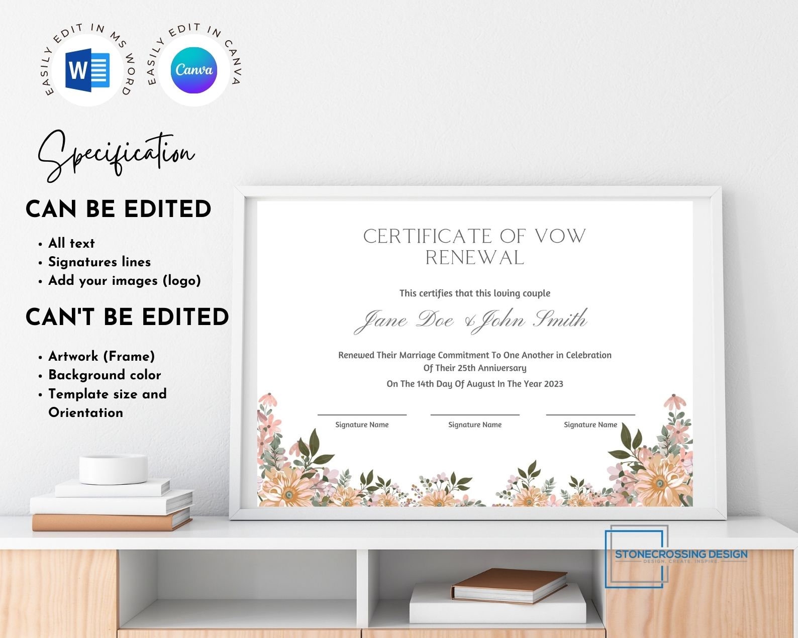 Editable Certificate of Vow Renewal Template. Marriage - Etsy