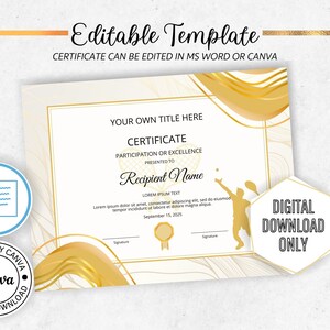 Editable Tennis Sports Certificate Template With Photo. Award. - Etsy