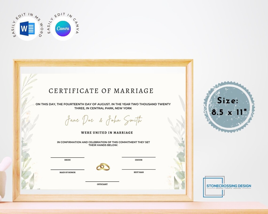 Editable Certificate of Marriage Template. Marriage License. Printable ...