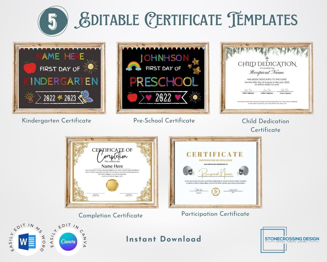 Editable Children's Milestones Bundle Certificates:kindergarten ...