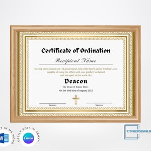 Editable Certificate of Ordination Template. Ordained Minister ...