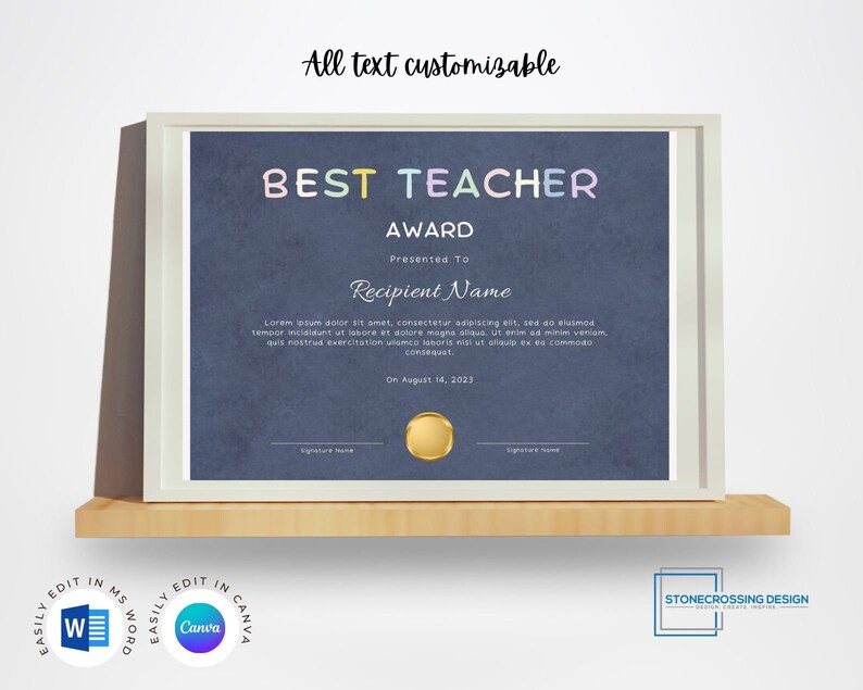 Editable Certificate of Best Teacher. Recognizing Excellence in ...