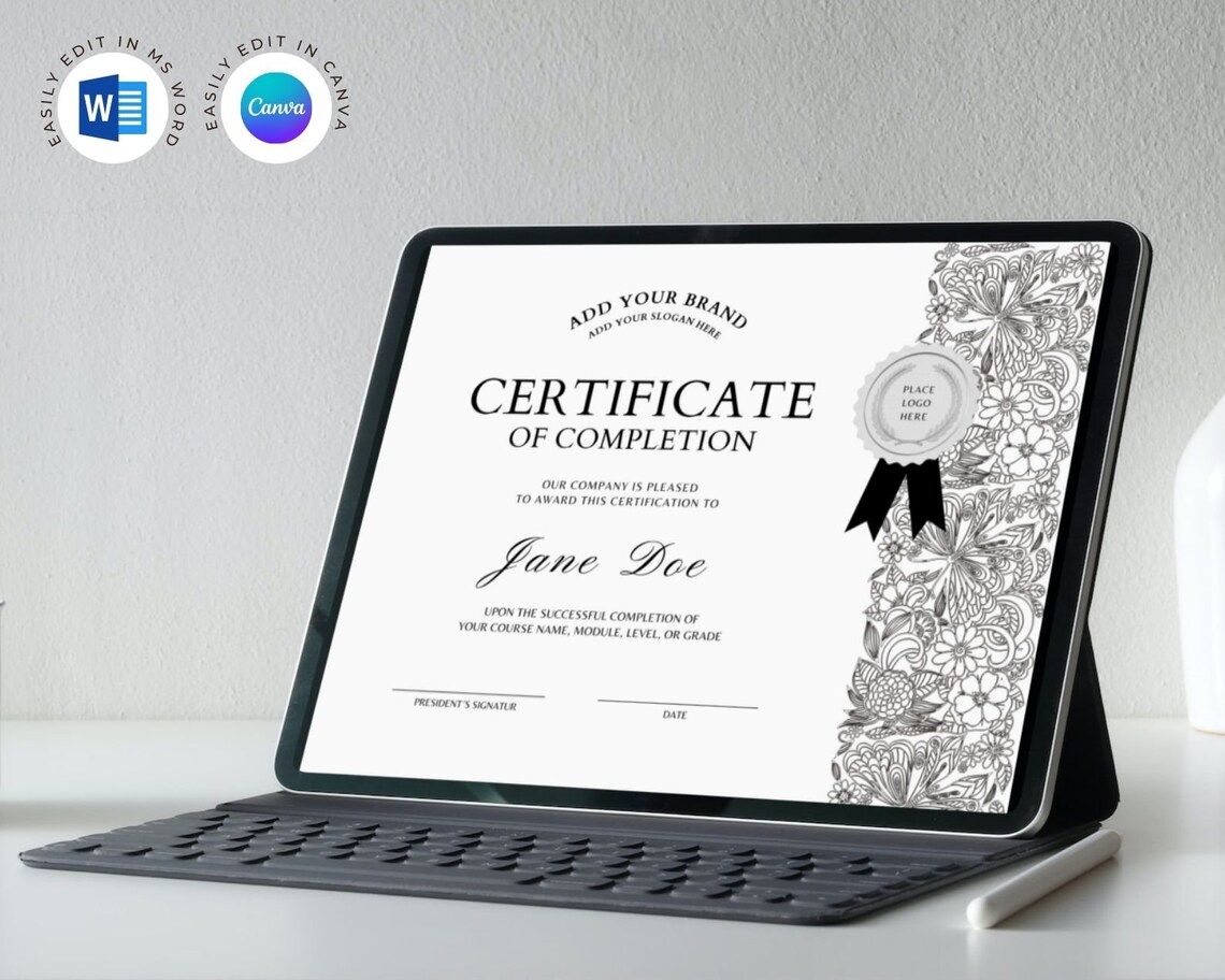 Editable Certificate of Completion Template. Award Template. - Etsy