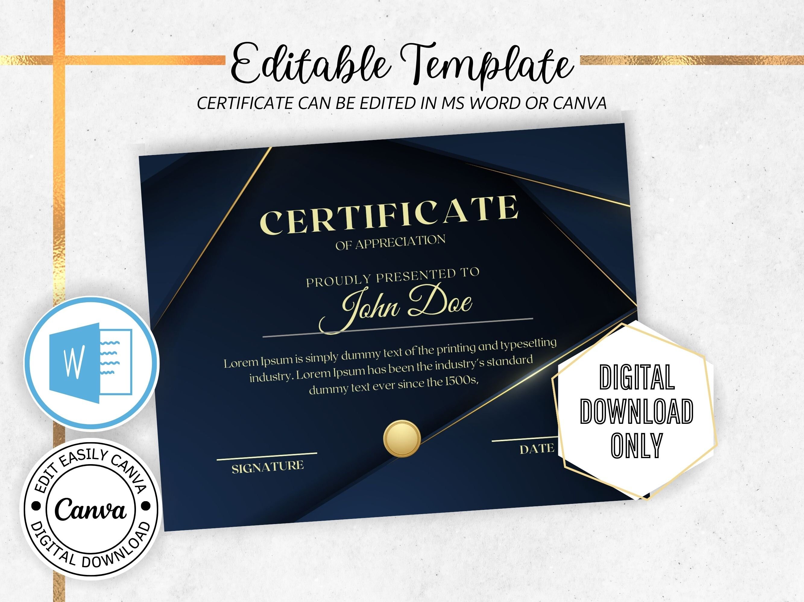 Editable Certificate of Achievement Template. Award Template. - Etsy