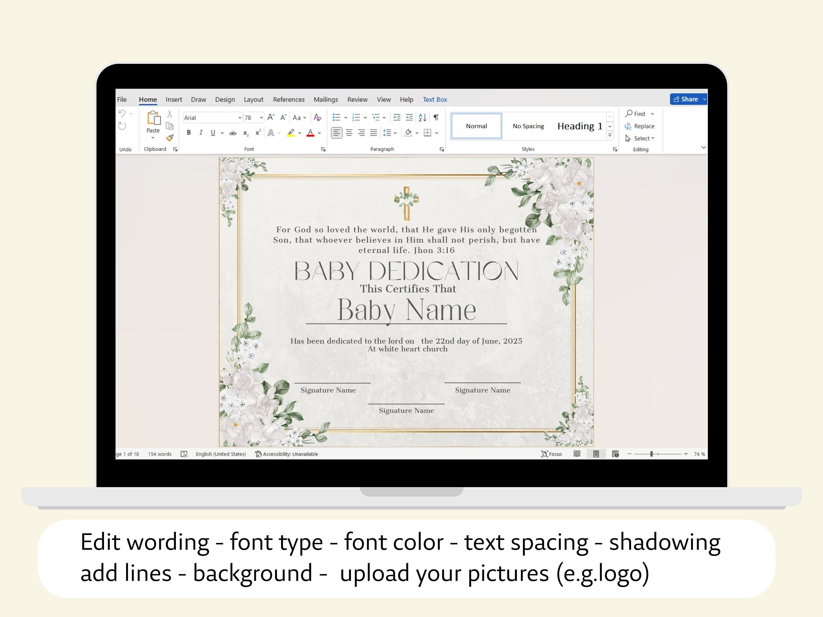 Editable Baby Dedication Template. Baptism. Printable - Etsy