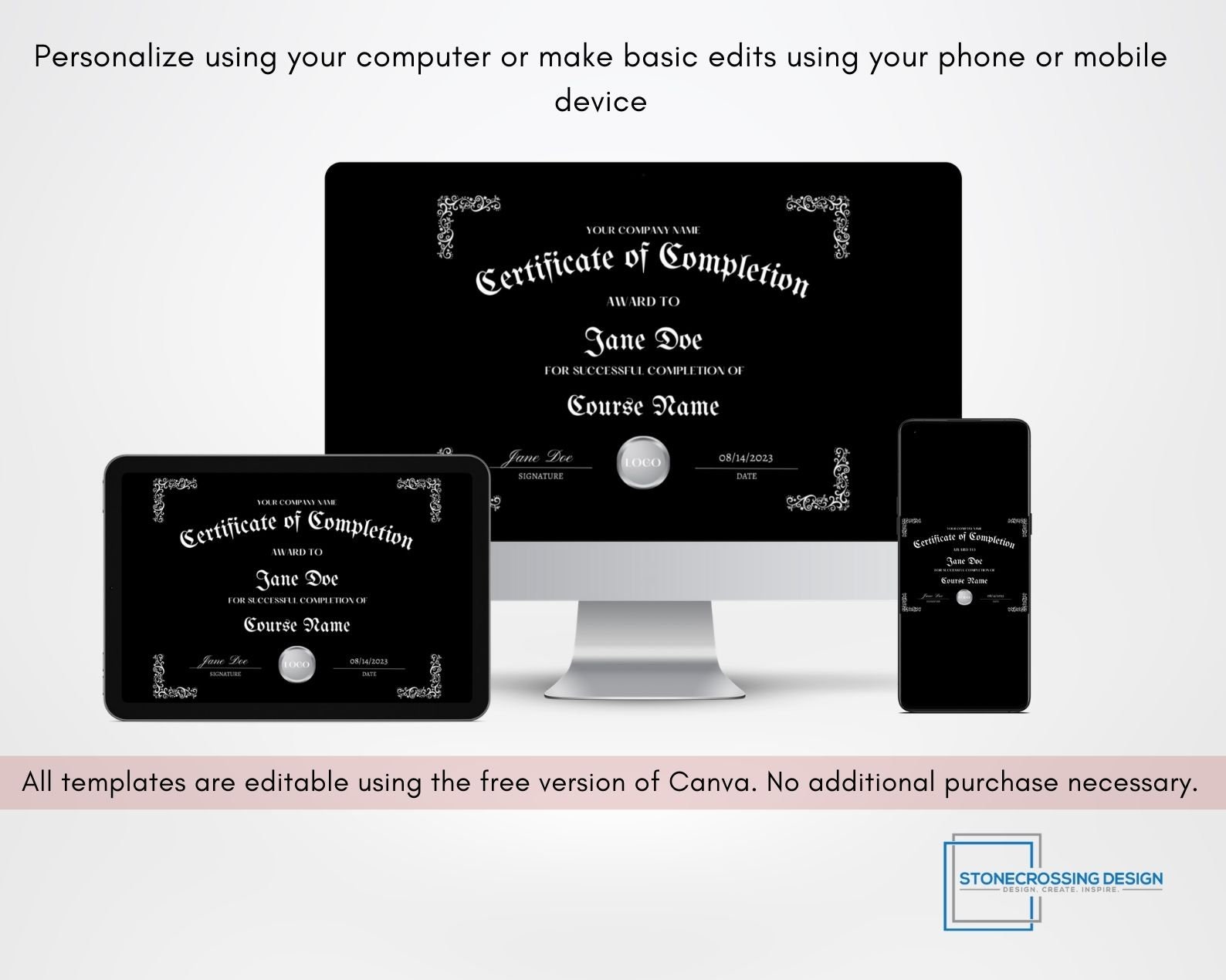 Editable Certificate of Completion Template. Award Template. Printable ...